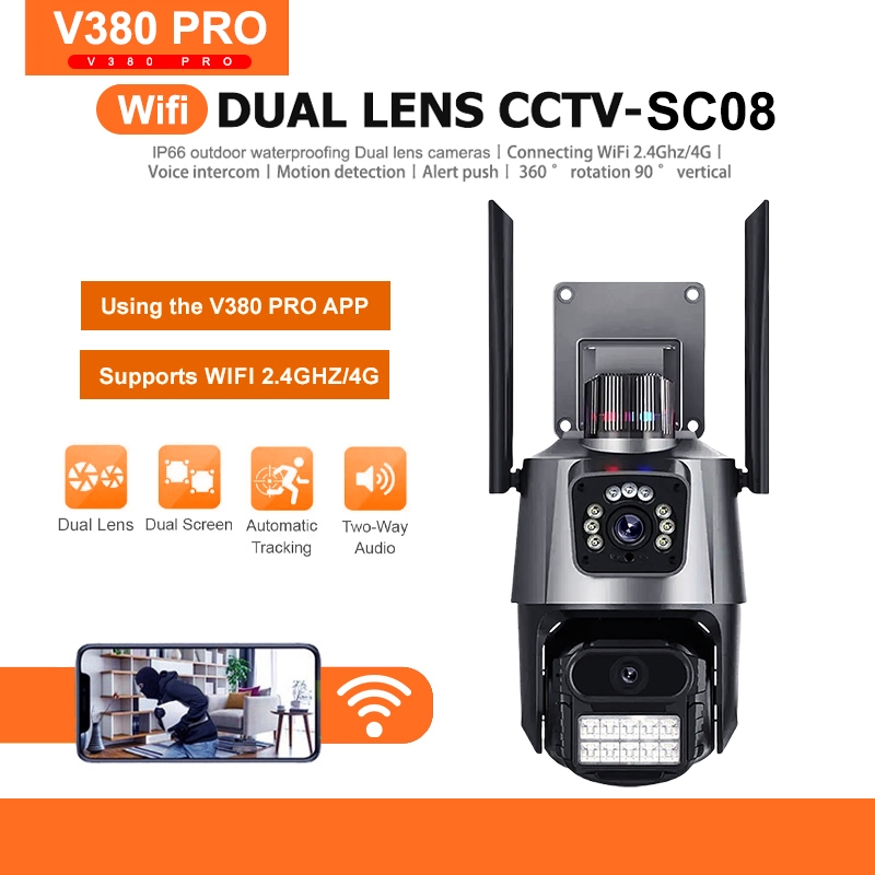 V380 Pro CCTV Cameras SC08 Dual Lens Outdoor Waterproof Connect WiFi ...