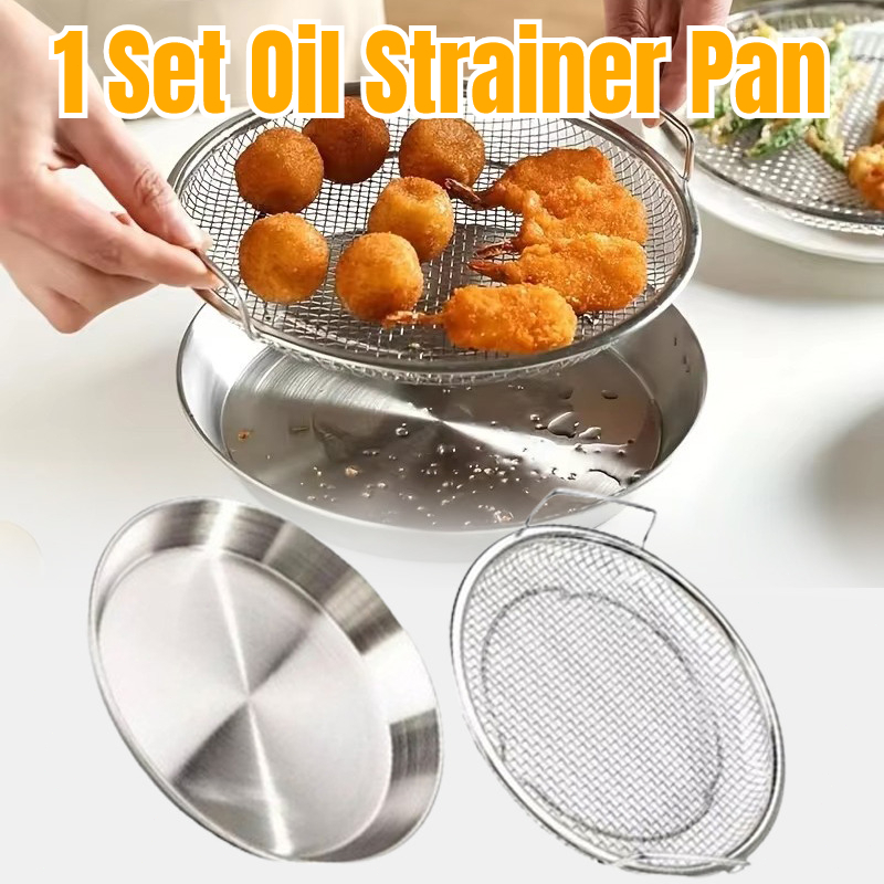 1 Set Kitchen Oil Strainer Pan Stainless Steel Frying Oil Strainer Pan ...