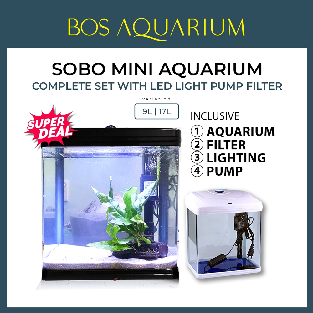 SOBO Mini Aquarium 9L / 17L Set With LED Light Pump Filter T-240F / T ...