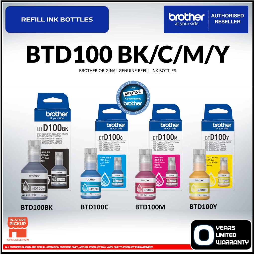 Brother Original Genuine Refill Ink BTD100 For T230 T430W T530DW T730DW ...