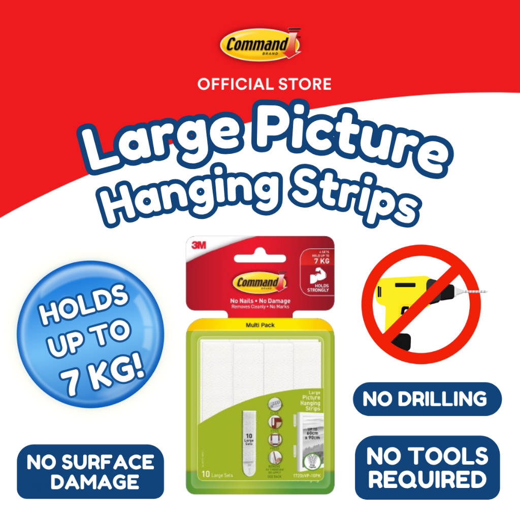 3M™ Command™ Picture Hanging Strips, 17206VP-10PK, Holds Up to 7.2kg ...