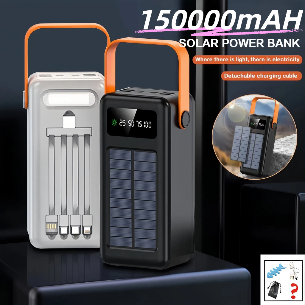 Solar Power Bank 150000mAh Built-in 4 Output/4 Input Ports/Cable Power ...