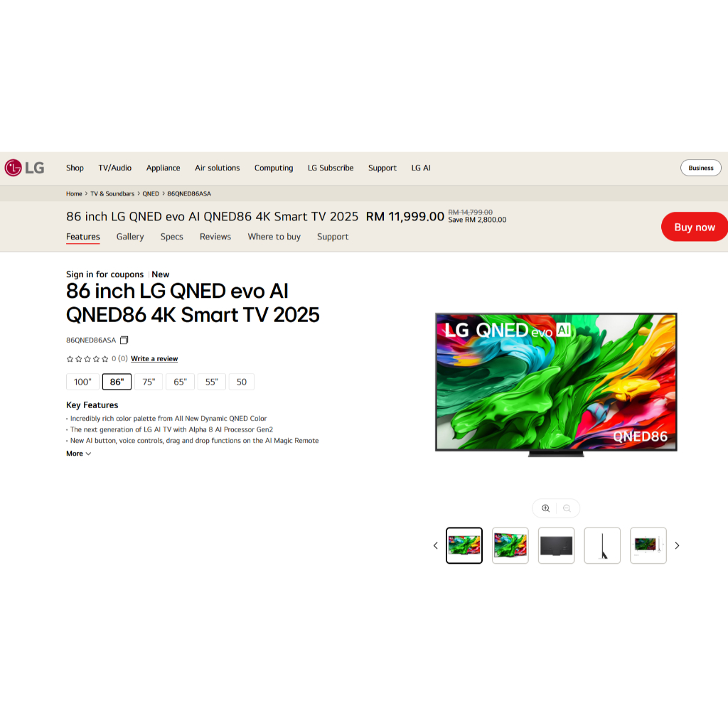LG NEW 2025 QNED evo AI QNED86 4K Smart TV 55QNED86ASA 65QNED86ASA ...