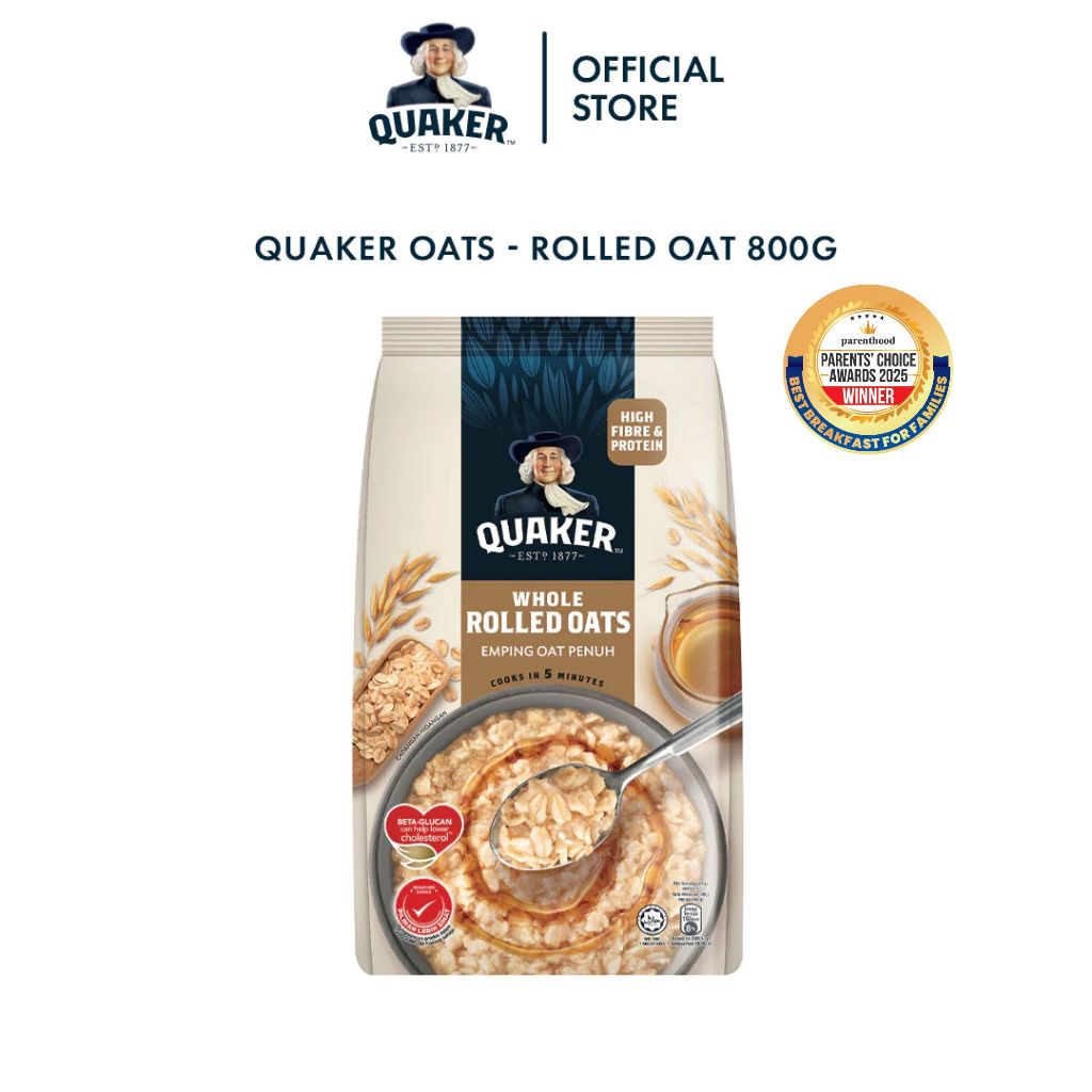 Quaker Whole Rolled Oats 800g / Quaker Emping Oat Penuh 800g | Shopee ...