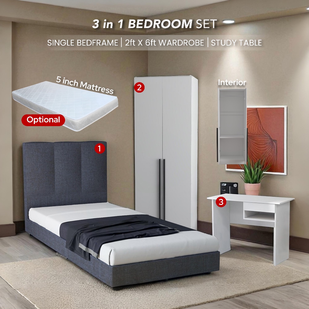 SKL Furniture Mall Single Bedroom Set With Study Table / Set Bilik ...