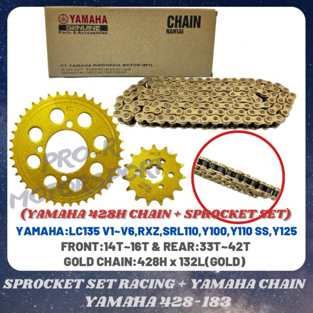 YAMAHA LC135,RXZ,Y110,Y125,Y100 SPROCKET SET 428 HEAVY DUTY GOLD CHAIN ...