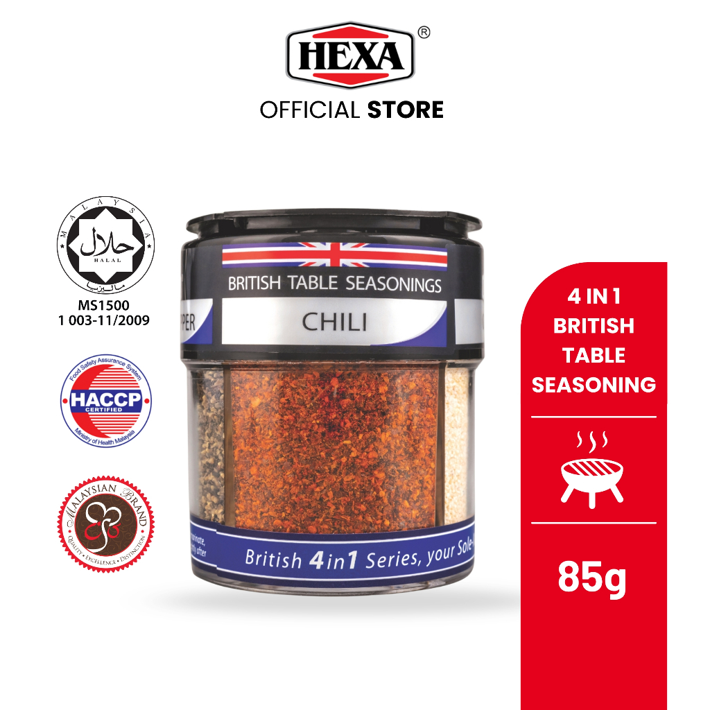 HEXA British 4 in 1 Table Seasoning 85gm Garlic Chili Black Pepper Rock ...