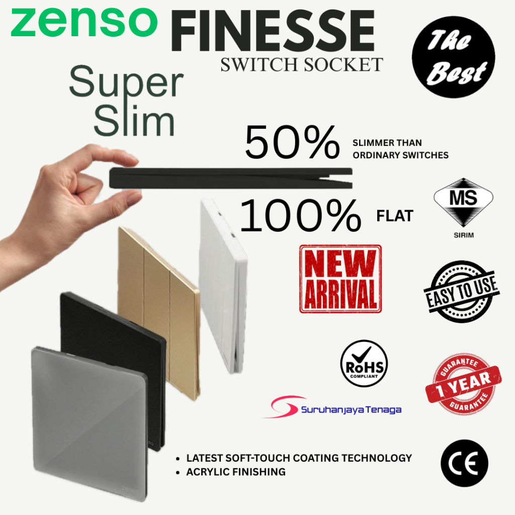 Zenso Finesse Super Slim Switch Socket 1G 2G 3G 4G 13A Flat Universal 20A 15A Switches & Socket ...