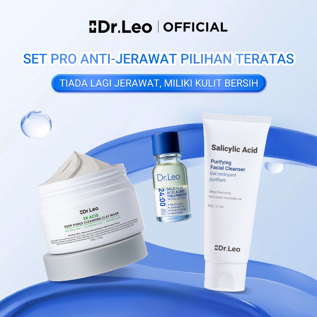 Dr.Leo Acne Treatment 3pcs Set Acne Essence + Facial Cleanser + Clay Mask Anti-Acne Cleansing ...