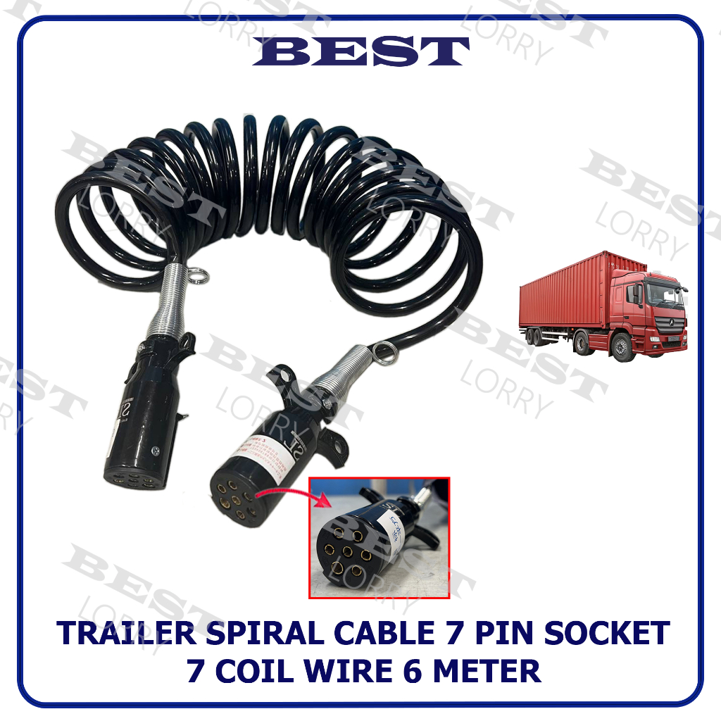 TRAILER SPIRAL CABLE 7 PIN SOCKET 7 COIL WIRE 6 METER WITH HEAVY DUTY ...