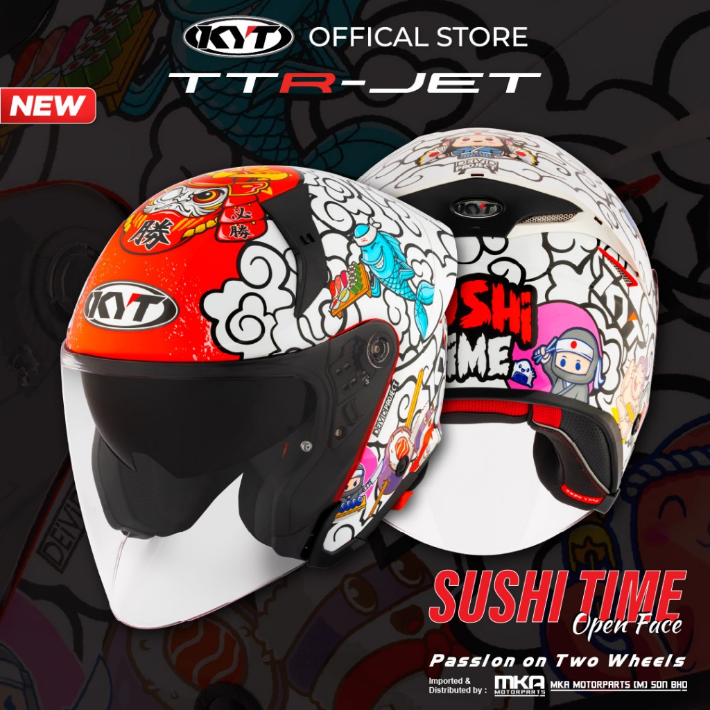 KYT HELMET TTR JET SUSHI TIME OPEN FACE GLOSS | Shopee Malaysia
