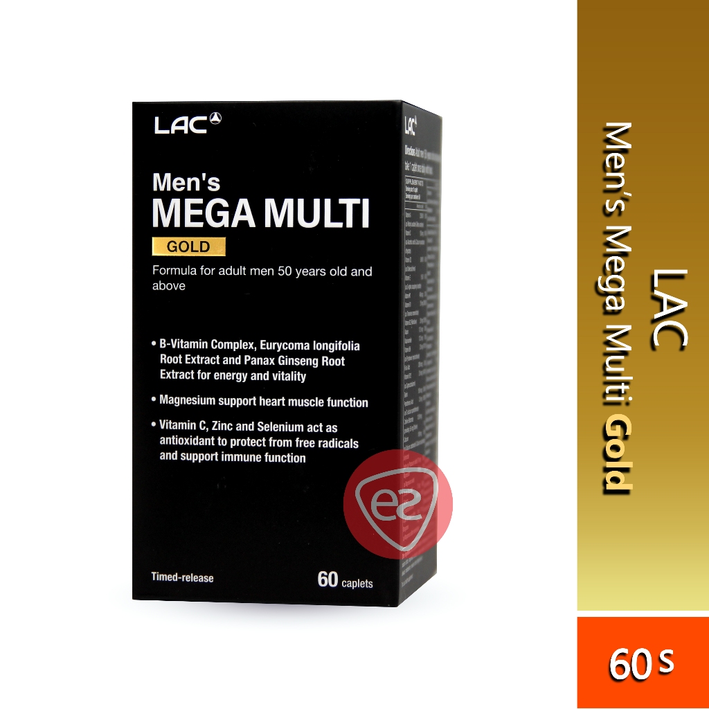 LAC Men's Mega Multi Gold Timed-Release Caplet 60s (For Adult Men 50 ...