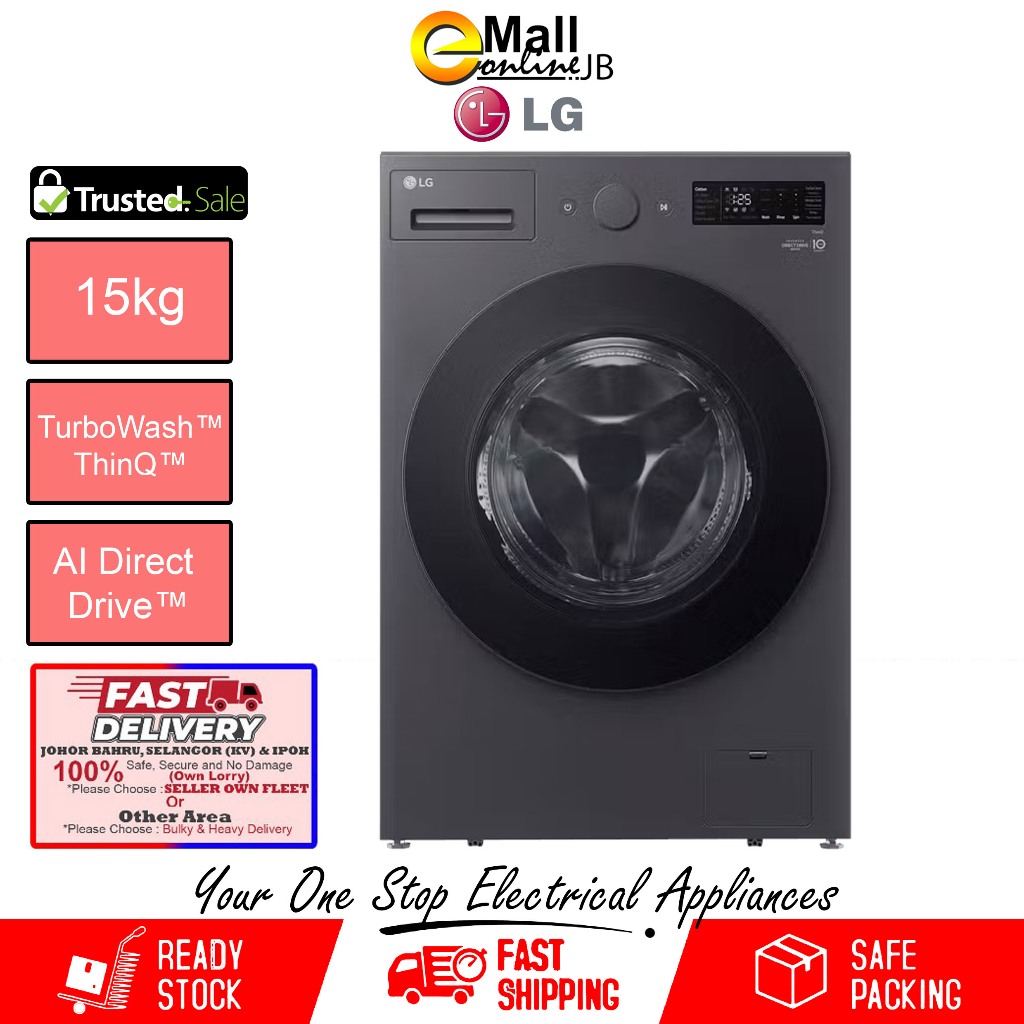 LG F2515SNTGE 15kg Washing Machine Slim Front Load Washer with AI ...