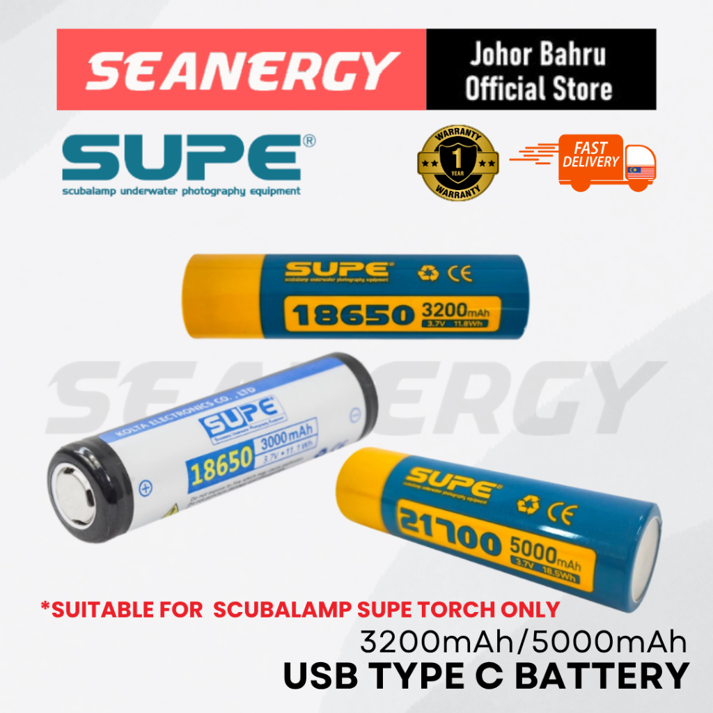 SCUBALAMP SUPE 21700 18650 USB Type C Rechargeable Battery for Scuba ...