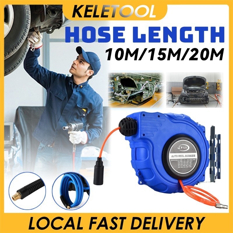 Retractable Hose Reel Auto Rewind 66FT PU Hose Auto Rewind Wall Mounted ...