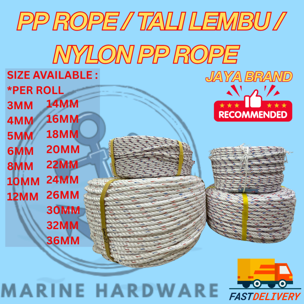 PP ROPE / TALI LEMBU 6MM X 4 STR X 220MTR MARINE USE | Shopee Malaysia