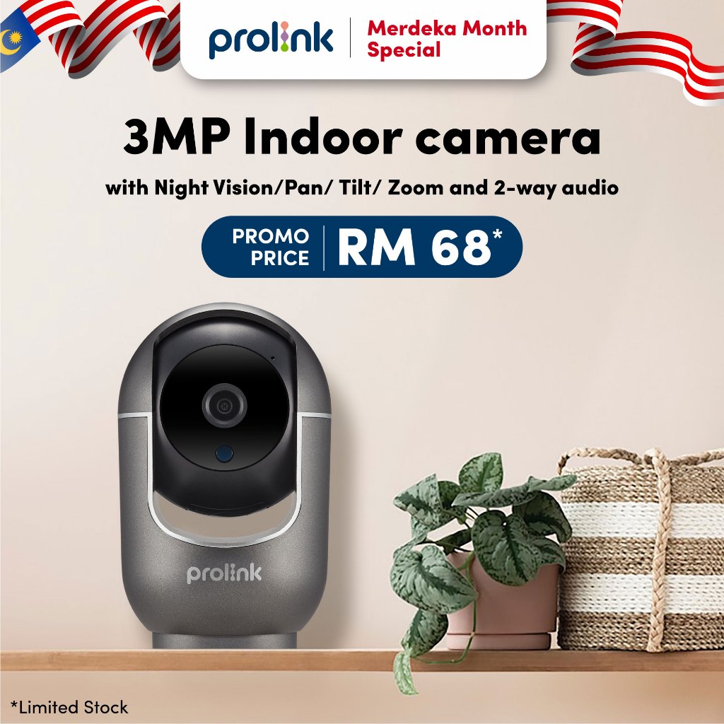 Prolink Dual Band 3MP Home Security Camera with Night Vision/Pan/ Tilt/ Zoom and 2-way audio ...