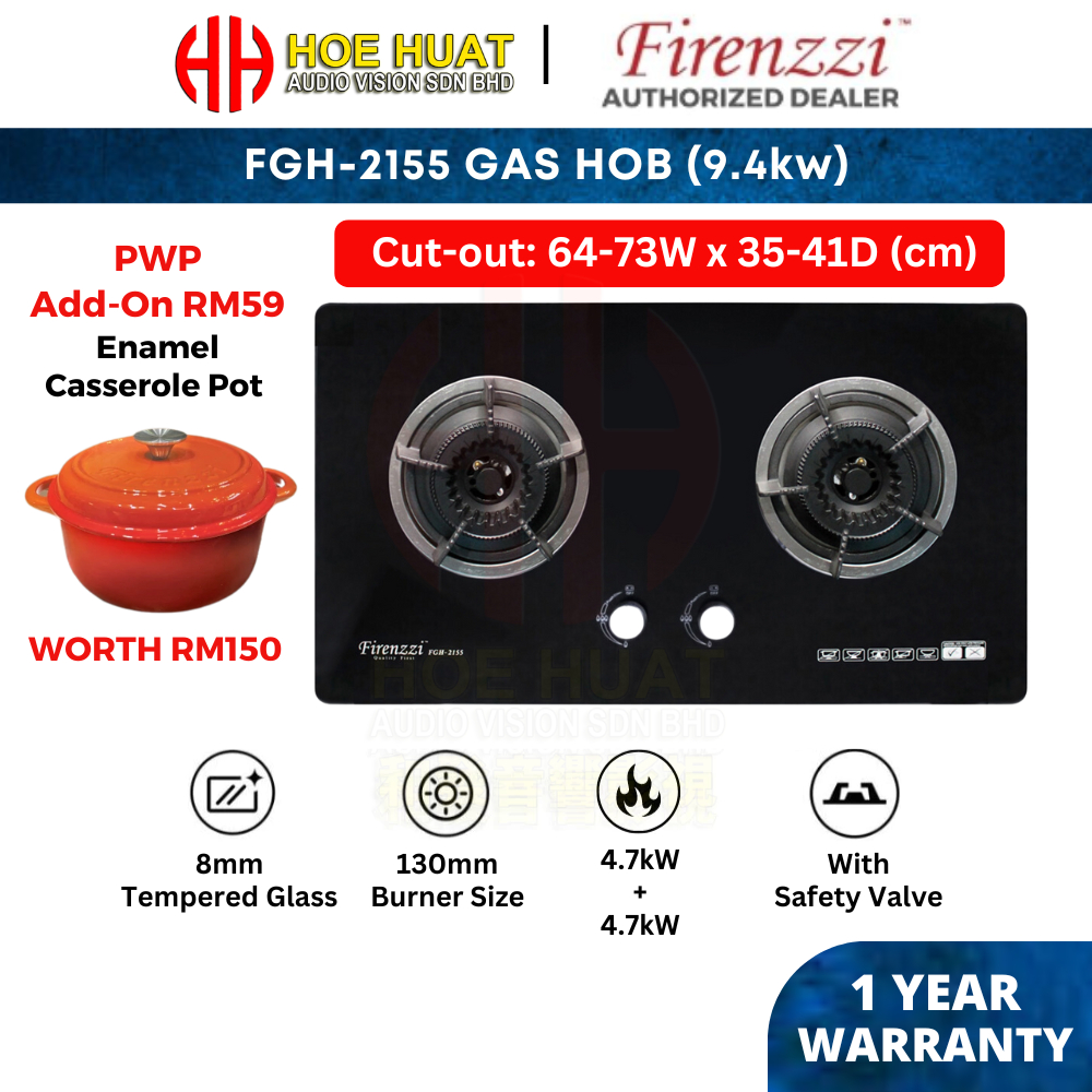 【READY STOCK】Firenzzi FGH-2155 Gas Cooker (9.4Kw) Tempered Glass ...