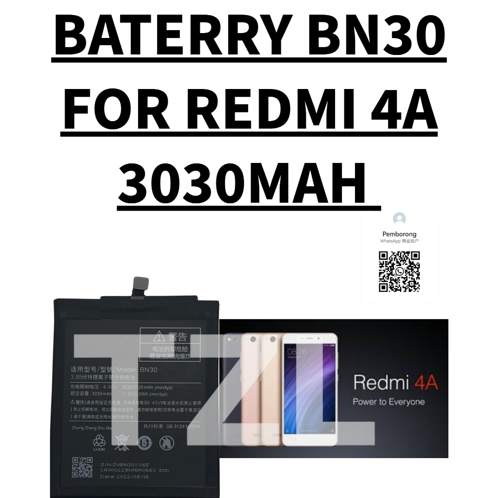 BATERRY BN30 COMPATIBLE XIAOMI REDMI 4A BATERI 3030MAH | Shopee Malaysia