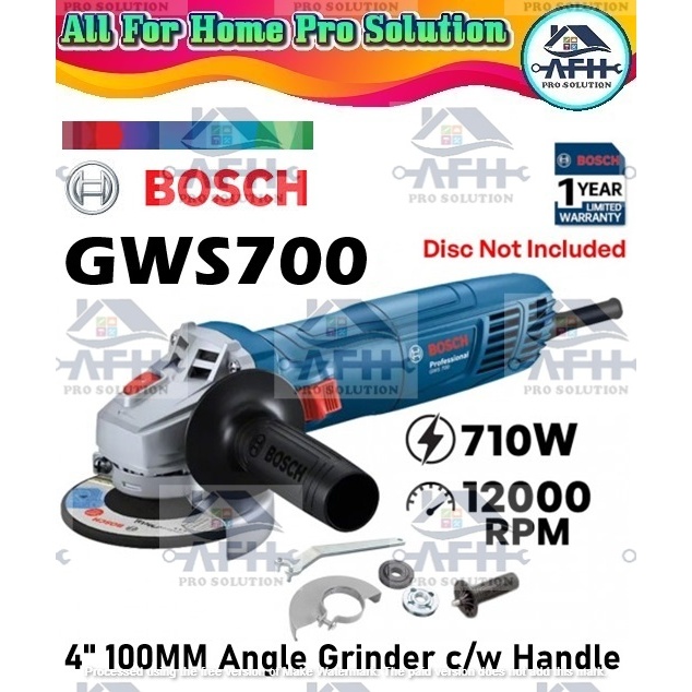 BOSCH GWS 700 Professional 4'' 100MM Angle Grinder With Handle 710W ...