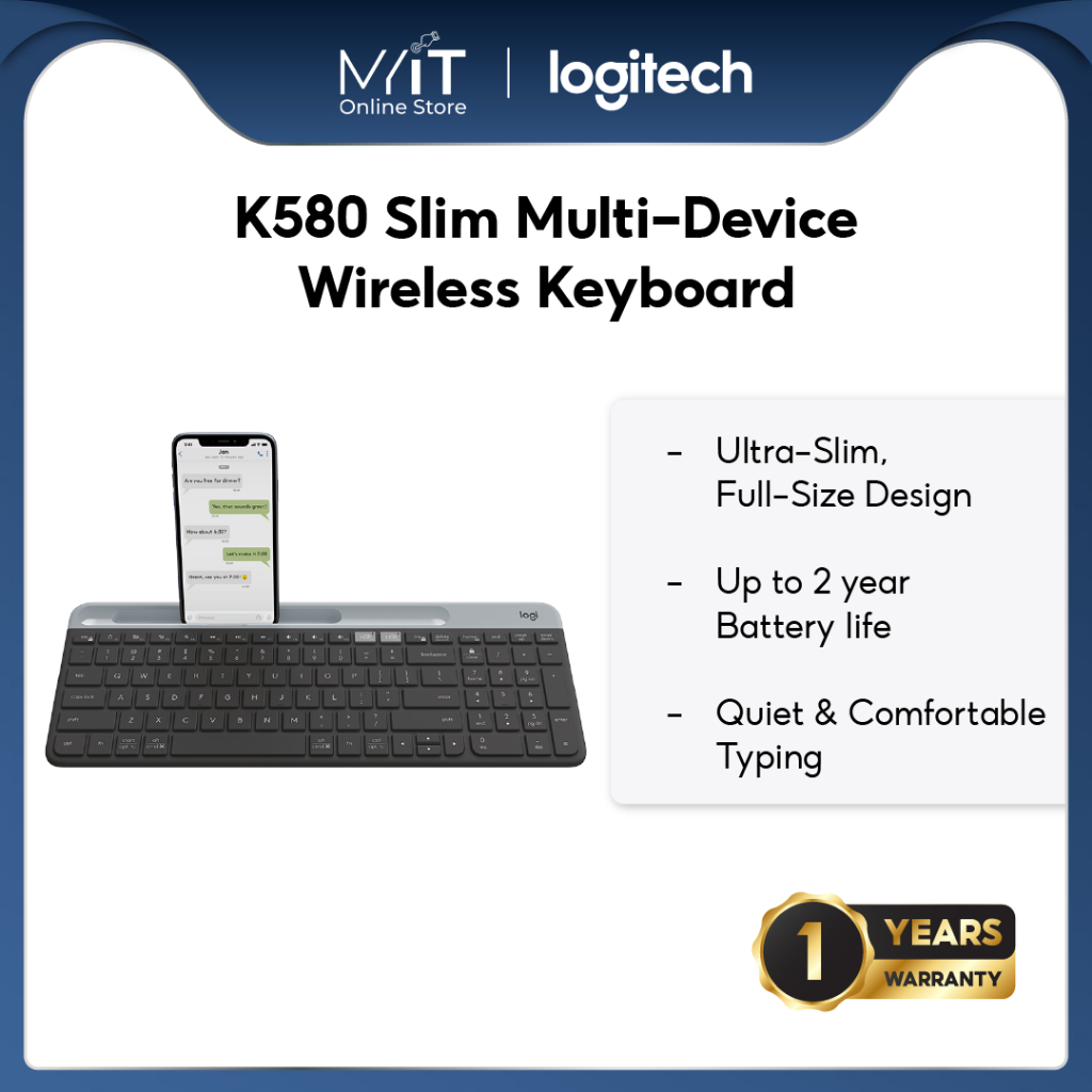 (Damaged box - Graphite) Logitech K580 Slim Multi-Device Wireless ...