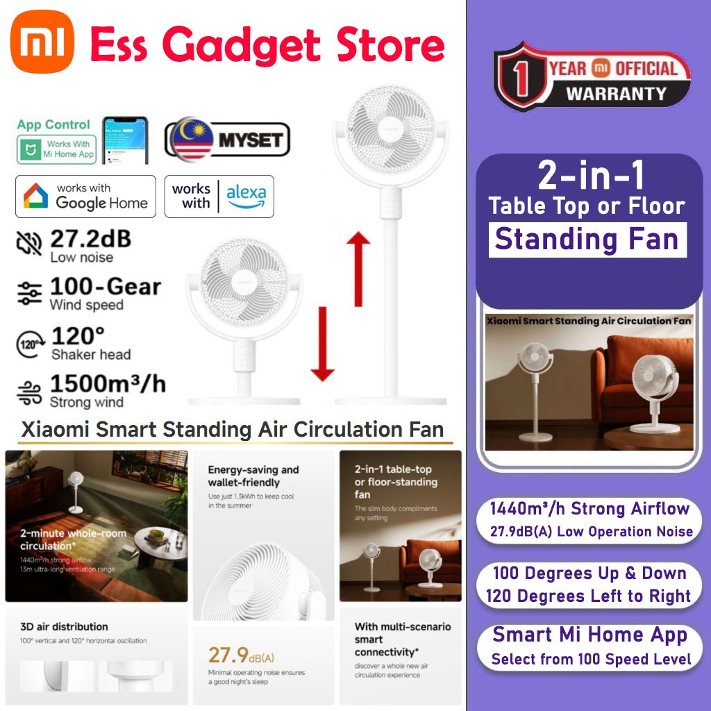 [New] Myset Xiaomi Smart Standing Air Circulation Fan | 3D Wide-Angle ...