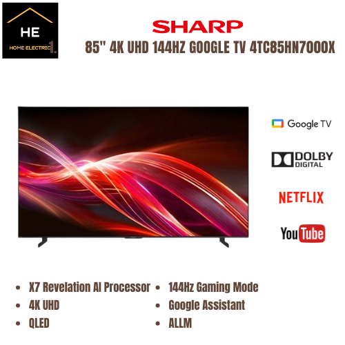 SHARP 85-INCH AQUOS TRU 4K HDR QLED GOOGLE TV 144HZ 4TC85HN7000X TELEVISYEN | Shopee Malaysia