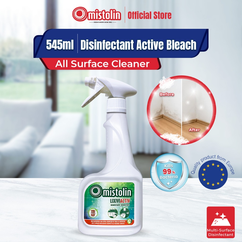 Mistolin Disinfectant Active Bleach Spray 545ml – All Surface Cleaner ...