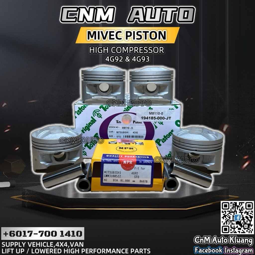TOKYO JAPAN TOTO Pistons High Compressor Mitsubishi 4G92 4G93 MIVEC NA ...