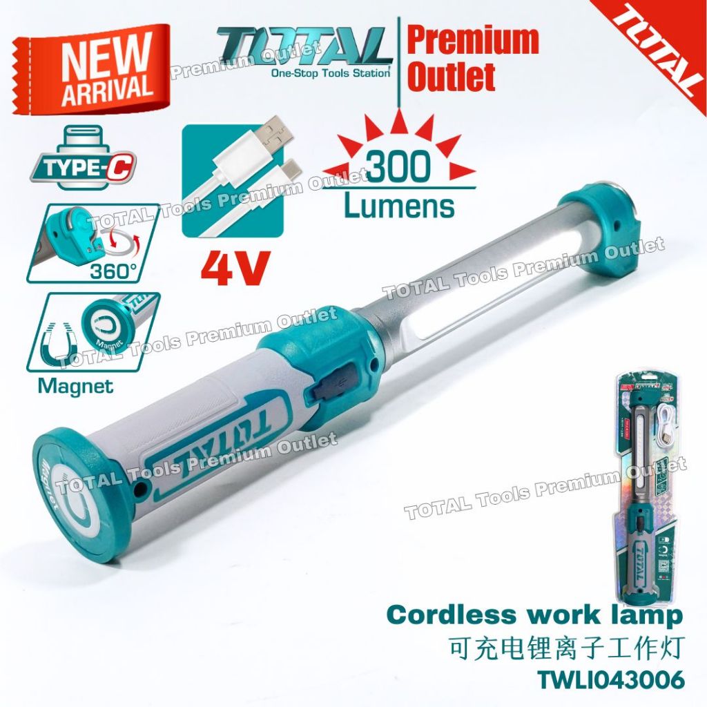 TOTAL Tools 300~75 Lumens Rechargeable LED Work Light, with magnetic ...