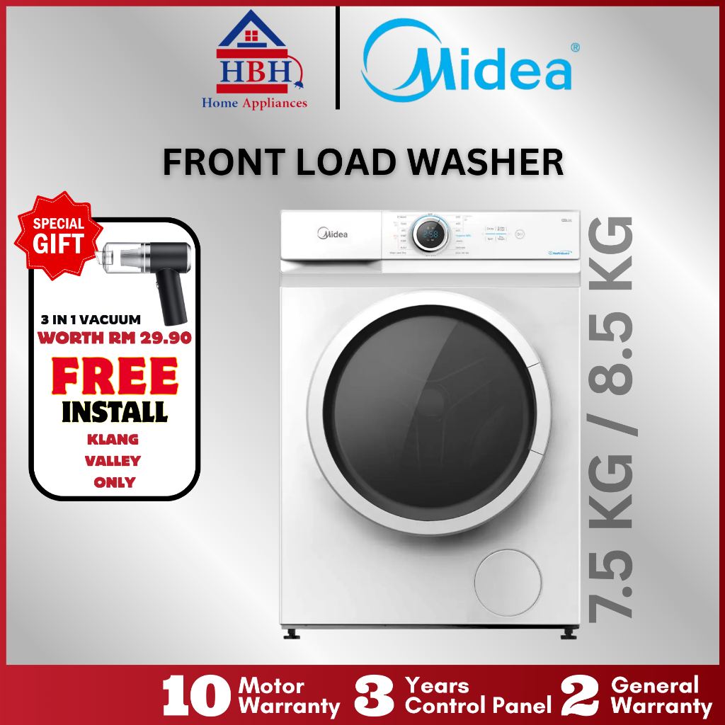 Midea Front Load Washer MF100W75B | MF100W85B | 7.5KG | 8.5KG | Pre ...