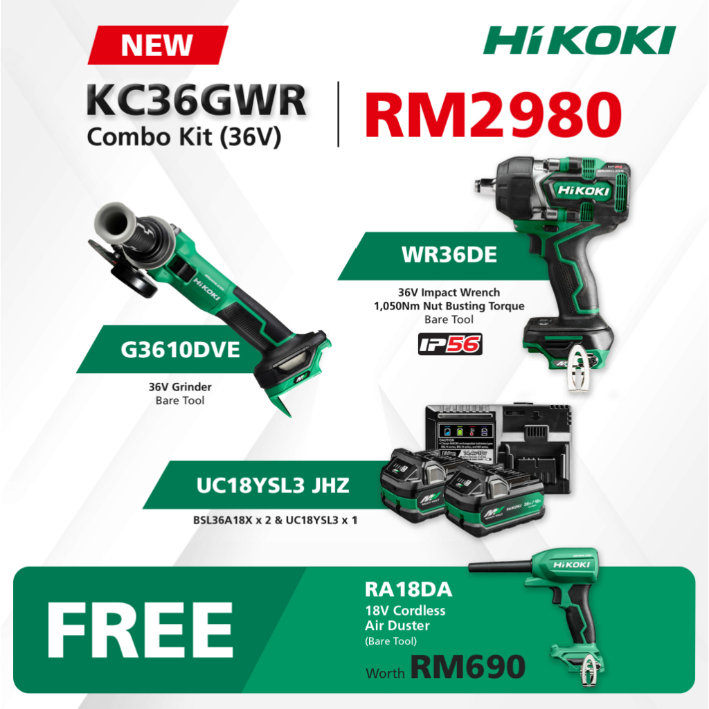 Hikoki 36V COMBO KIT – KC36GWR (WR36DE / G3610DVE / RA18DA) | Shopee ...