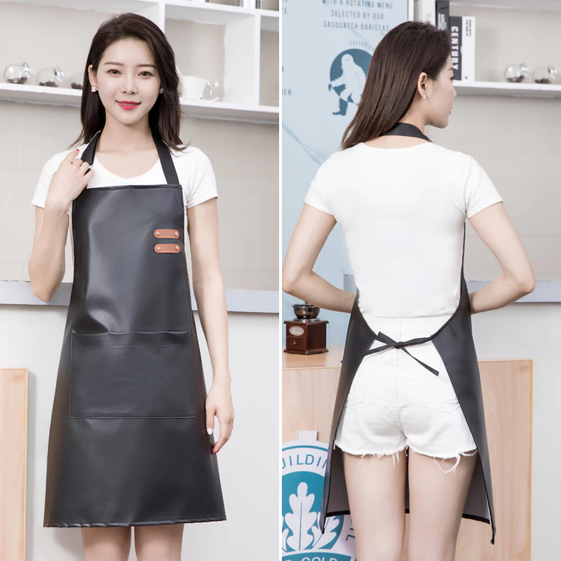 Waterproof Apron Hanging Neck Apron PU Soft Leather Home Kitchen ...