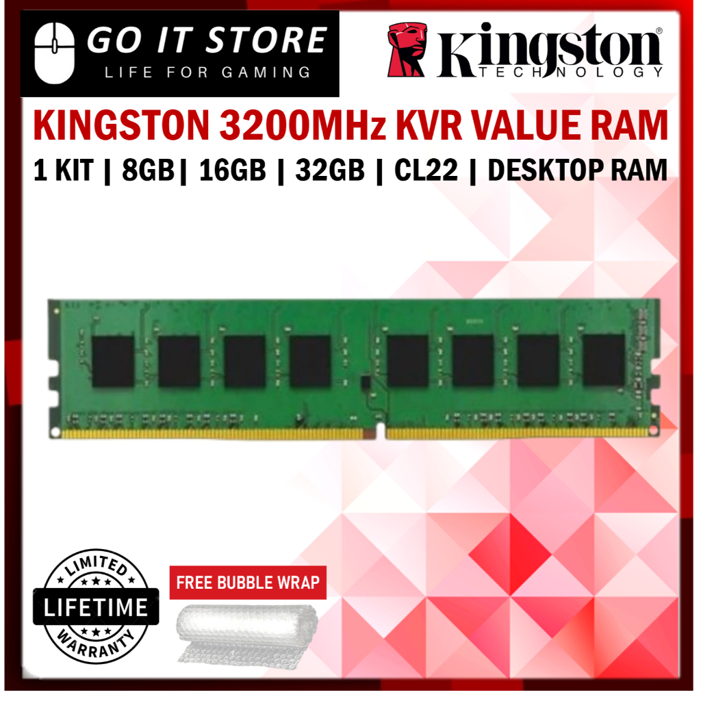 Kingston 8GB / 16GB / 32GB DDR4 3200MHz KVR Desktop PC Value Ram ...