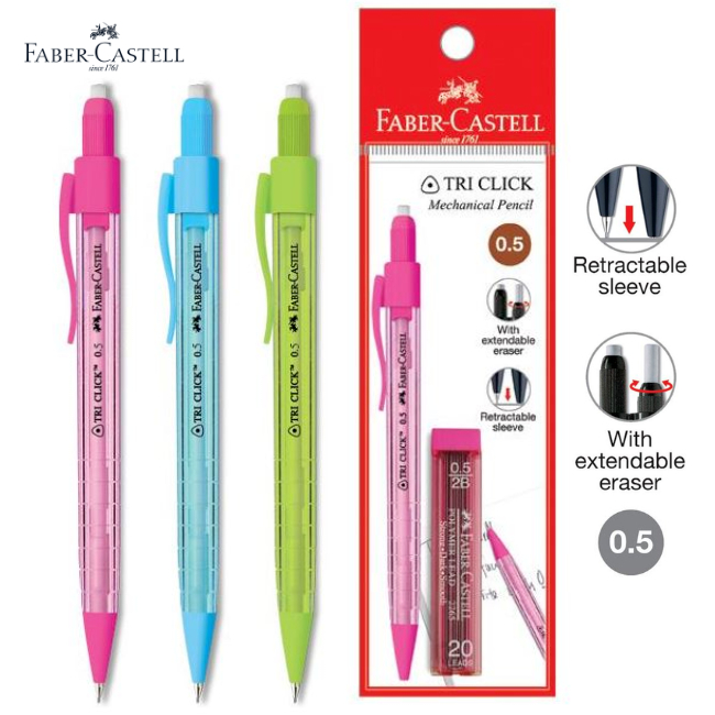 Faber-Castell Tri Click Mechanical Pencil with 2B Lead 0.5mm / 0.7mm ...