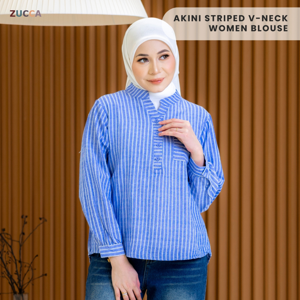 ZUCCA AKINI STRIPED V-NECK WOMEN BLOUSE - DM166 | Shopee Malaysia
