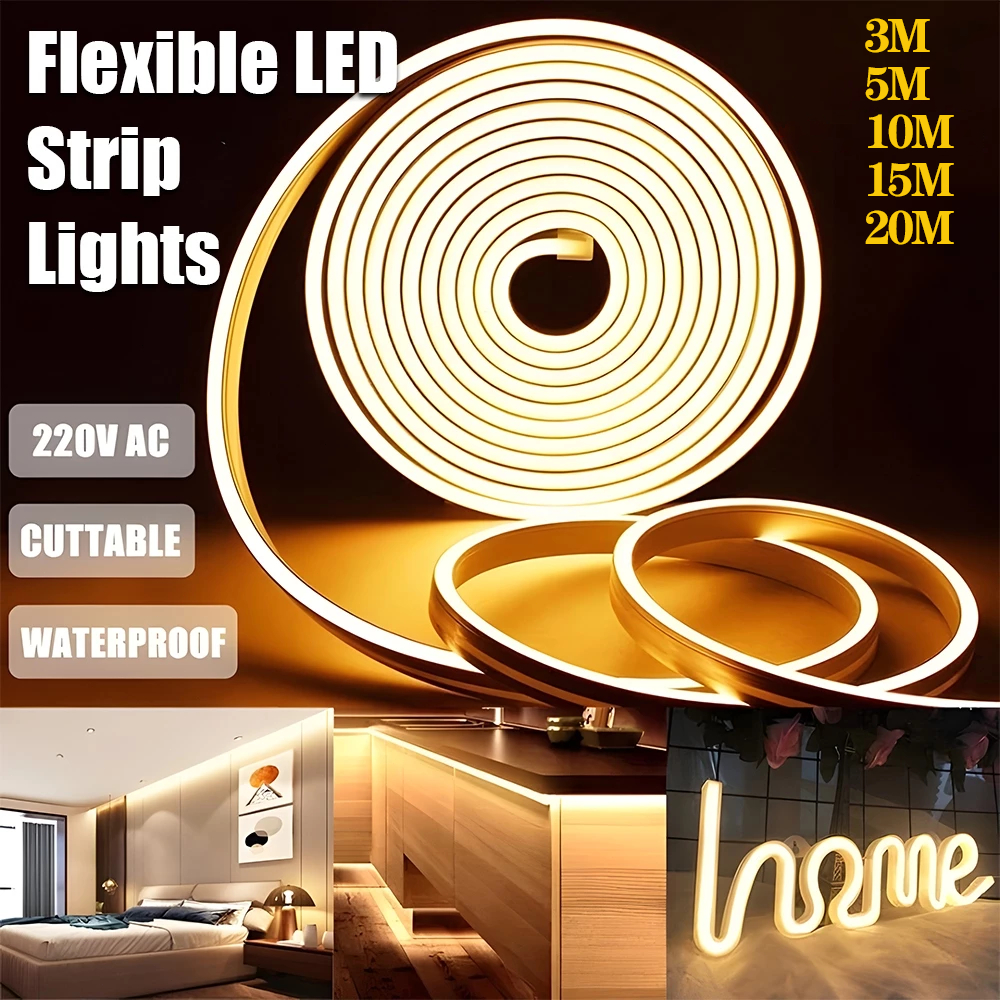 (Free EU plug)220V Neon LED Strip Light Jalur Lampu Neon Ambient Light ...