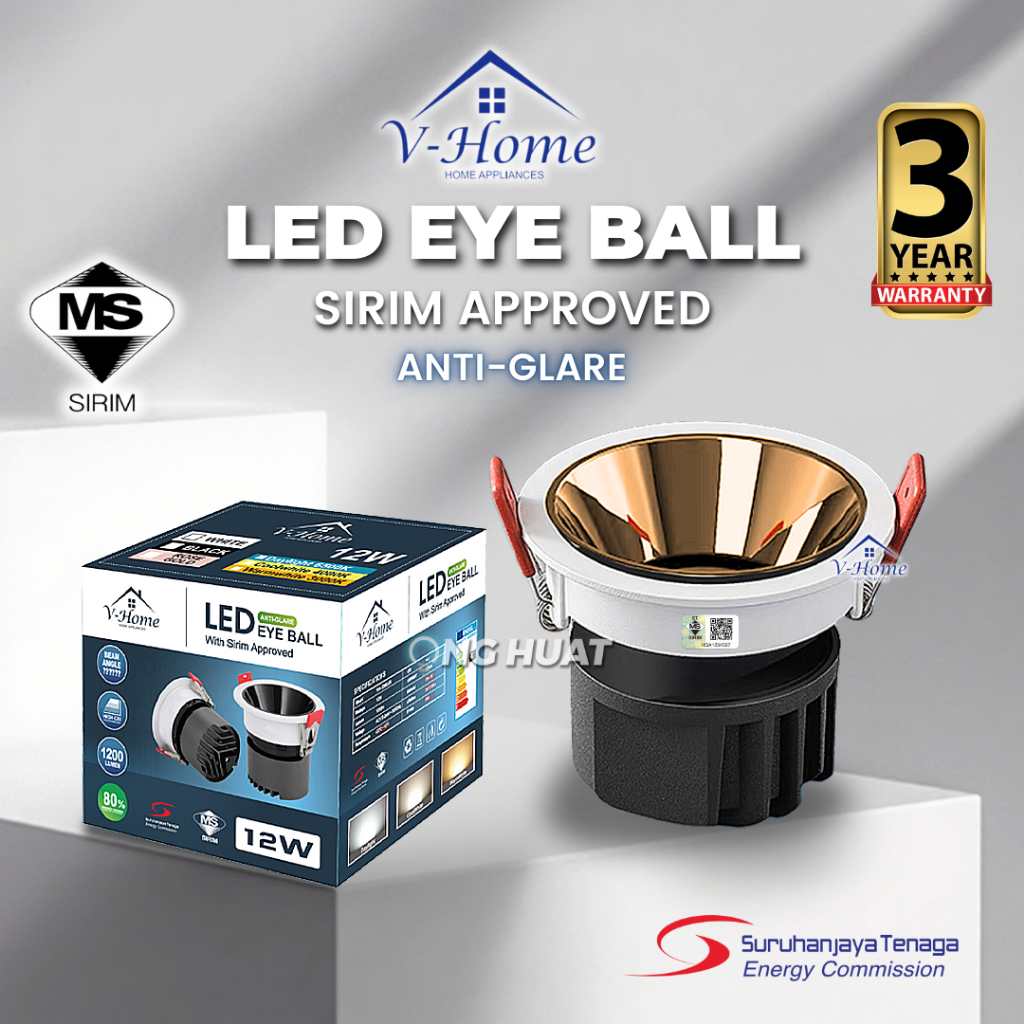 [SIRIM] VHome® LED Anti Glare Eye ball 12W Recessed Spotlight Eyeball ...
