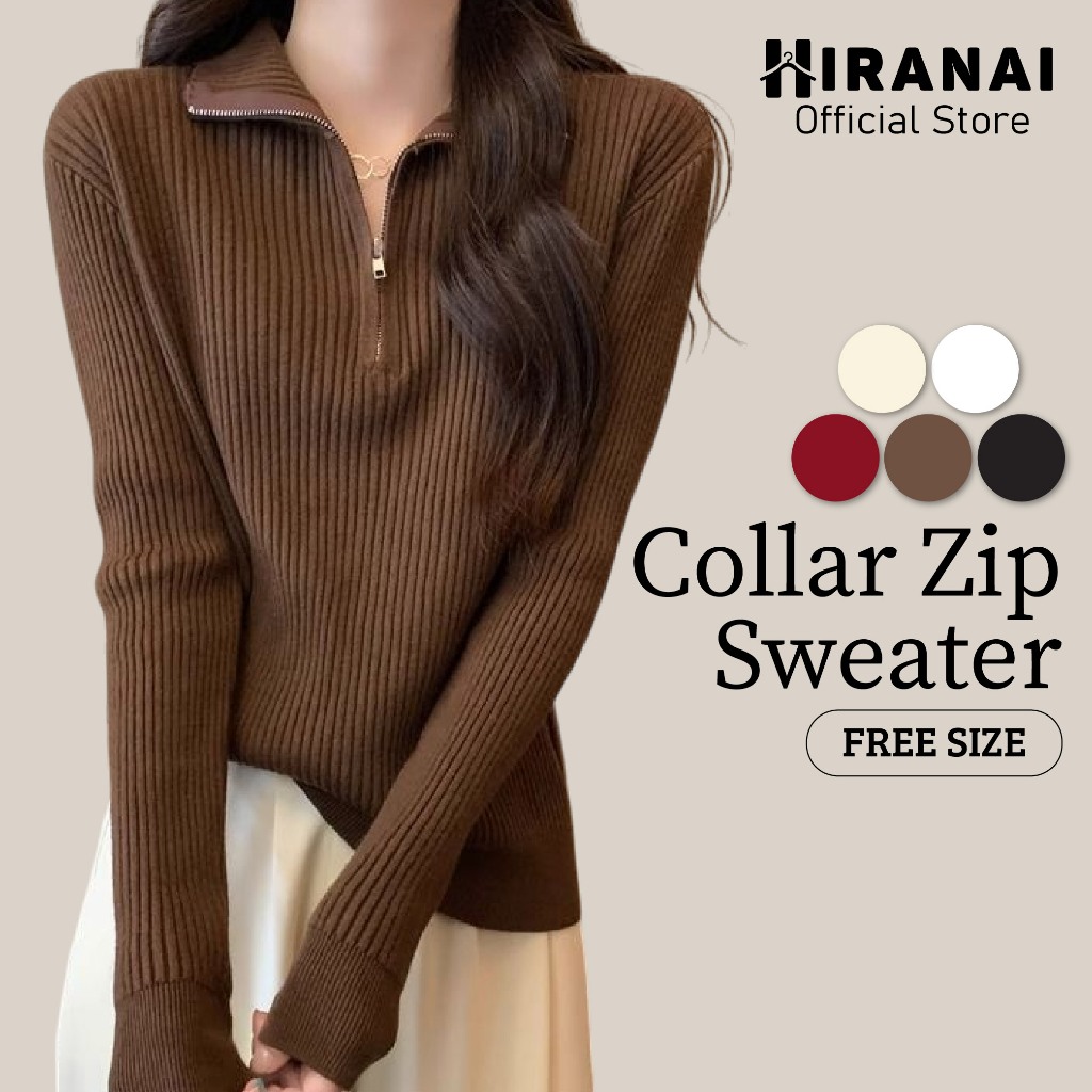 Half Zipper Knitwear Baju Half Zipper Perempuan Knit Top Long Sleeve ...