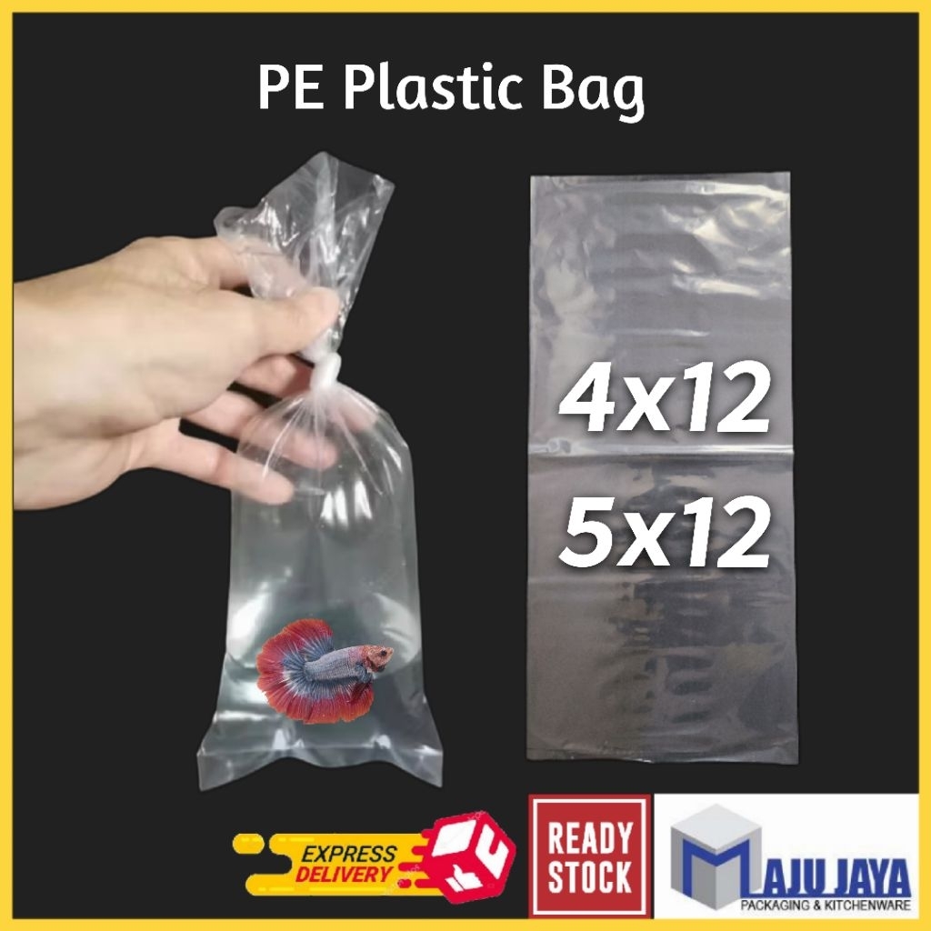 PE 4x12 / 5x12 INCH Clear Plastic Bag Long / Air Balang / Betta Fish ...