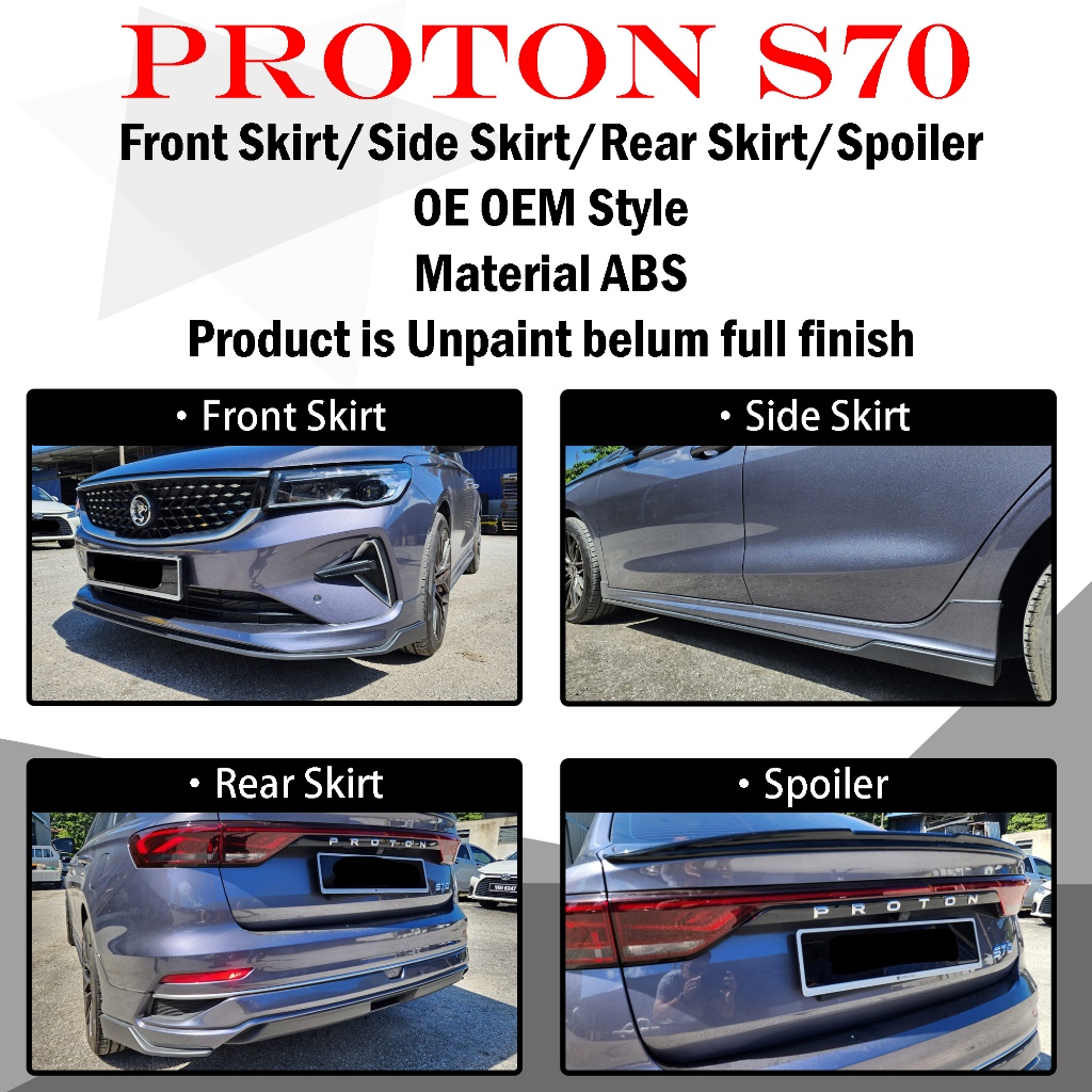 PROTON S70 2024 OE OEM STYLE FULL SET SKIRTING (FRONT SKIRT, SIDE SKIRT ...