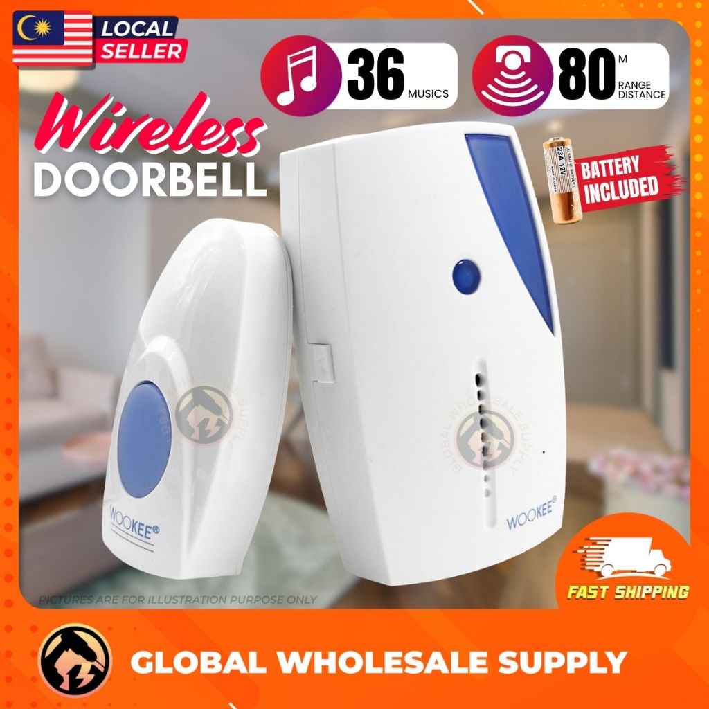 Door Bell Wireless Loceng Rumah Office Battery Bell Loceng Pintu Ding ...