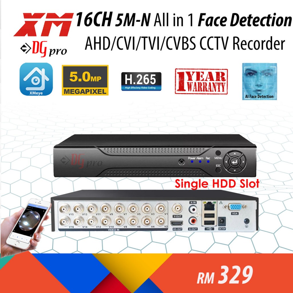 DGpro XMeye 16CH 5MP Light H.265 6 In 1 AHD/CVI/TVI/CBVS/ IP Network CCTV Digital Video Recorder ...