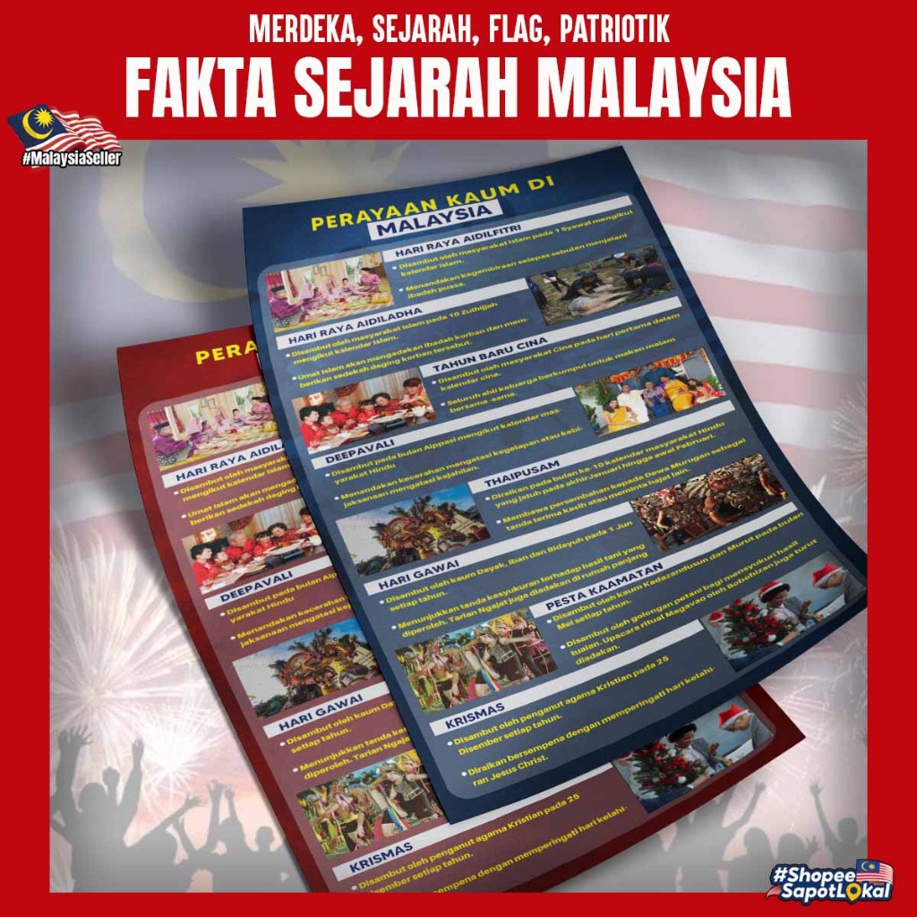 Poster FAKTA SEJARAH MALAYSIA 1 / Merdeka / Sejarah / Flag/ Patriotik ...