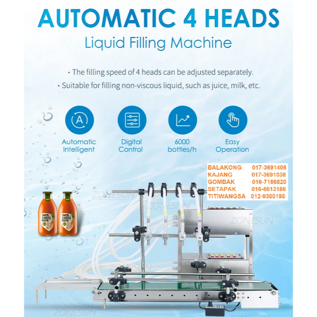 [PRE-ORDER] Automatic Digital 4 Head Liquid Filling Machine Conveyor Belt Perfume Juice Beverage ...