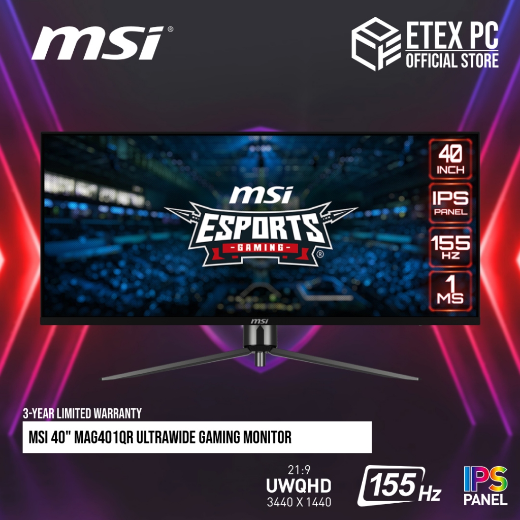 MSI 40" MAG401QR Ultrawide Gaming Monitor - ( IPS / 155Hz / UWQHD / 1ms ...