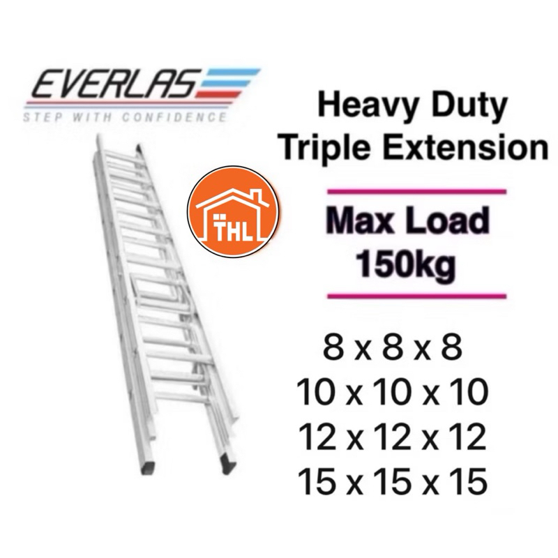 EVERLAS Triple Extension Heavy Duty Ladder ET08DR/ ET10DR / ET12DR ...