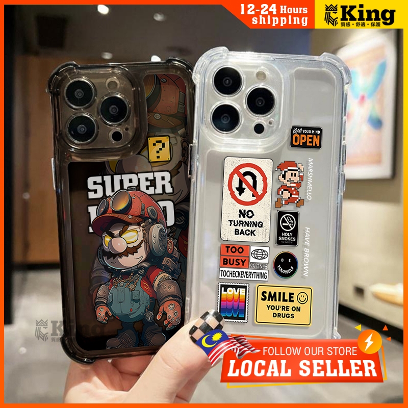 For iphone 16 15 11 13 14 12 Pro Angry Mario Clear Shockproof ...