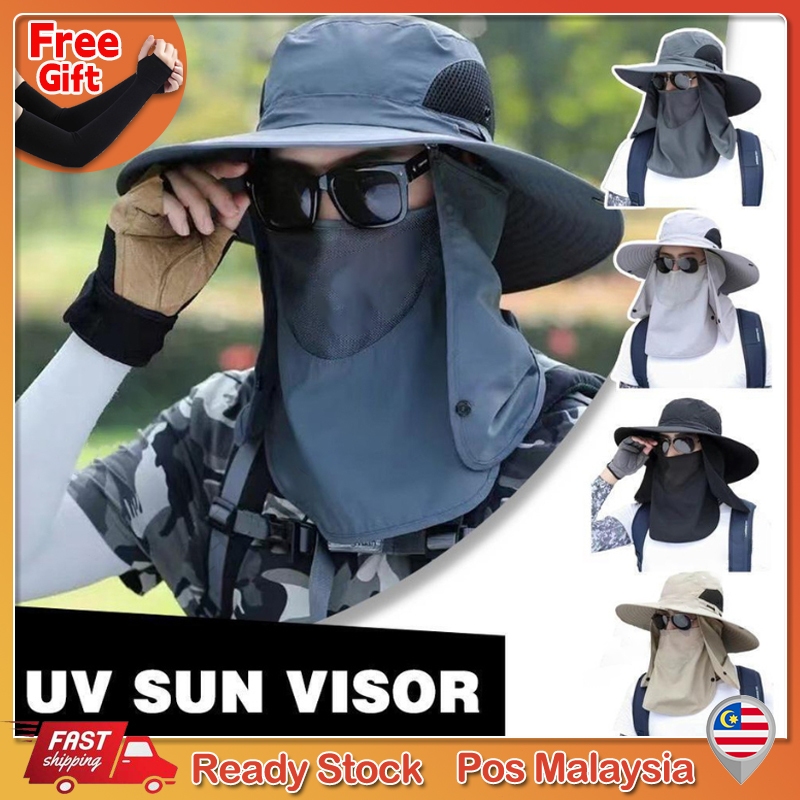 Fishing Hat Neck Flap Waterproof Full Face Cover Topi Penutup Anti ...