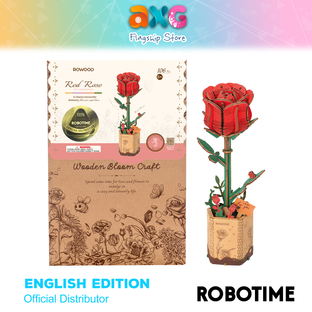 Robotime Rowood DIY Red Rose 3D Wooden Puzzle (TW042) Wooden Flower ...